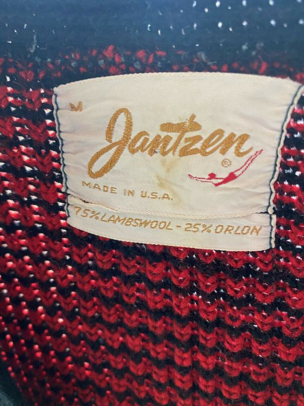 Men ' S 1960s Jantzen Red And Black Knit Cardigan Sz S/M 60s Vtg ...