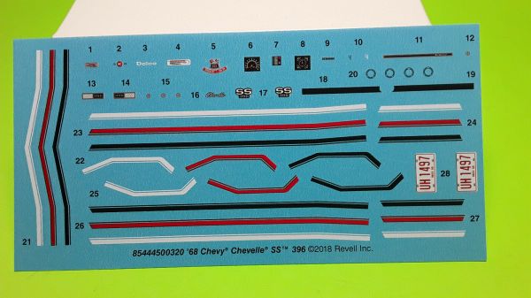 REVELL 68 1968 Chevelle SS 396 1/25 Waterslide Decal Sheet License ...