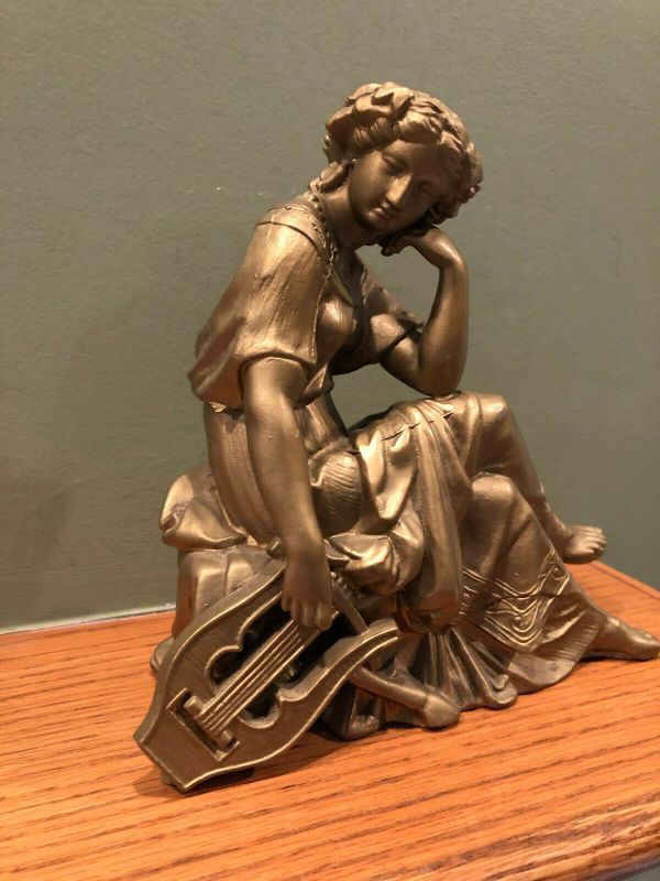 Antique Gold Painted Cast Metal Spelter Woman W Harp/Lyre Clock Topper ...
