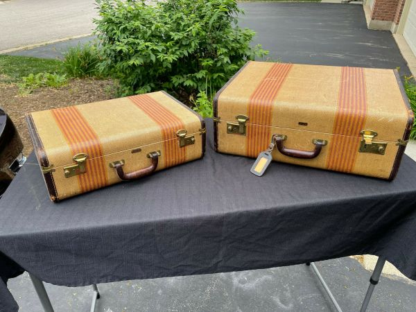 Vintage Dresner Tweed Leather Suitcase Luggage Travel Case Empire Dres ...