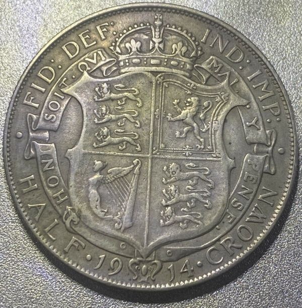 1914 Great Britain UK United Kingdom King George V SILVER Half Crown ...