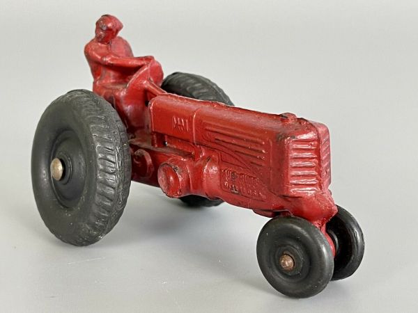 Vintage AUBURN RUBBER Co Red Toy FARMING TRACTOR Black Balloon Wheels ...