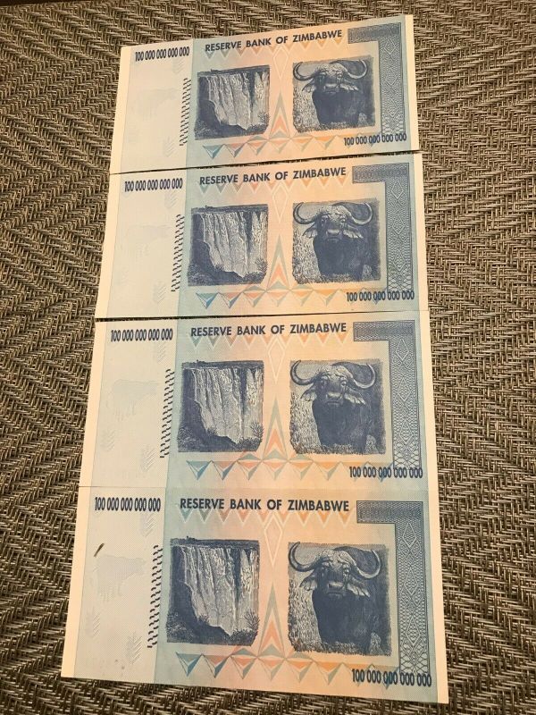 Four Zimbabwe 100 Trillion Dollar Bank Notes - 2008 - AU With Only ...