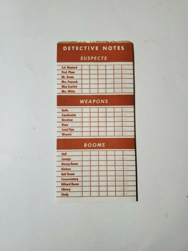 1960s Vintage Clue Board Game Replacement Detective Notes 15 2 - Sided ...