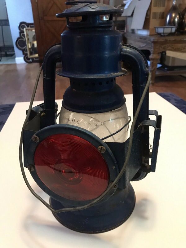 Vintage Dietz Little Wizard Blue Railroad Lantern W/ Red Light. 12 ...