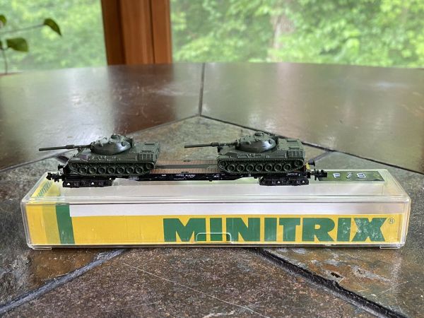 Vintage N - Scale Minitrix Model Train Flat Car With US Military Tanks ...