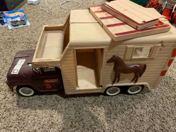Vintage Pressed Steel Truck 1960 ' S Buddy L Stables Horse Van Trailer ...