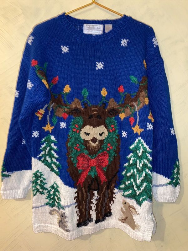 Vintage Signatures By Northern Isles Hand Knit Christmas Moose Sweater ...