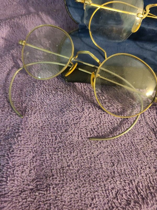 Set Of 3 Antique Vintage Wire Rim Glasses Spectacles And Case | #61773800