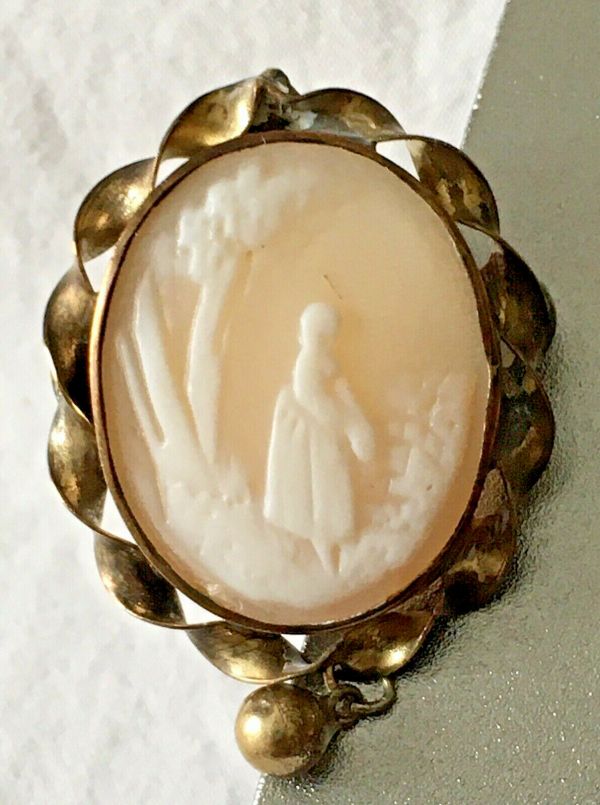 10K GOLD FILLED REBECCA AT THE WELL ANTIQUE BIBLICAL CAMEO BROOCH PIN ...