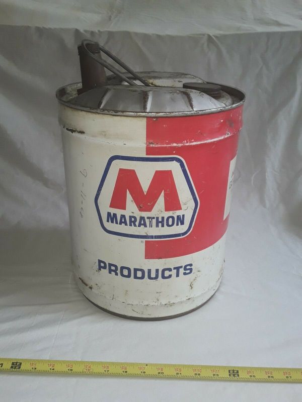 Vintage Marathon PRODUCTS 5 GALLON Oil Gas Can - Collectible Man Cave ...