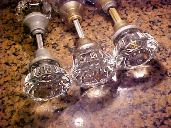 3 Vintage Antique Crystal Clear Glass Door Knobs With Square Spindles ...