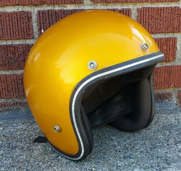 Vintage 1960s 1970s Era Gold Metal Flake Motorcycle Helmet Bobber XL ...
